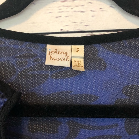 Johnny Heaven | Tops | Johnny Heaven Blue Black Floral Mesh Tunic Top ...